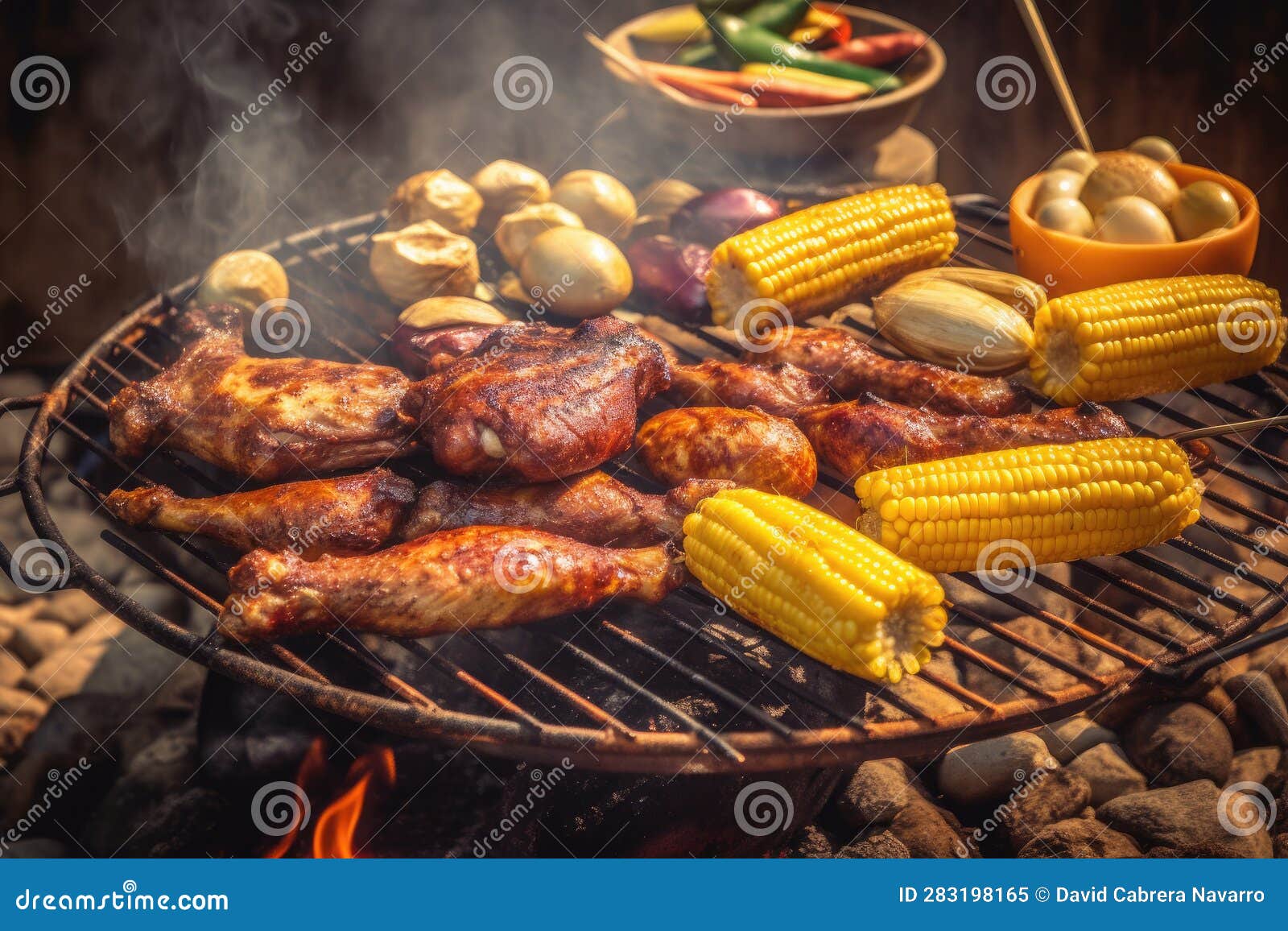 Barbecue with Chicken, Meat and Corn. Stock Illustration - Illustration ...