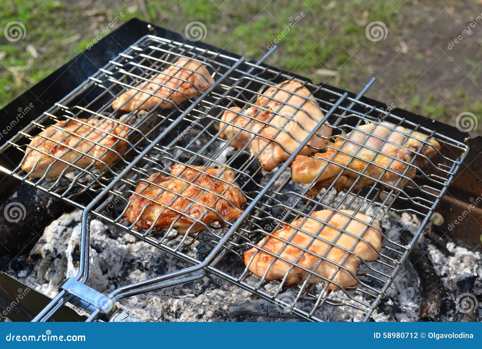Barbecue Chicken Over an Open Fire in Summer Stock Photo - Image of ...