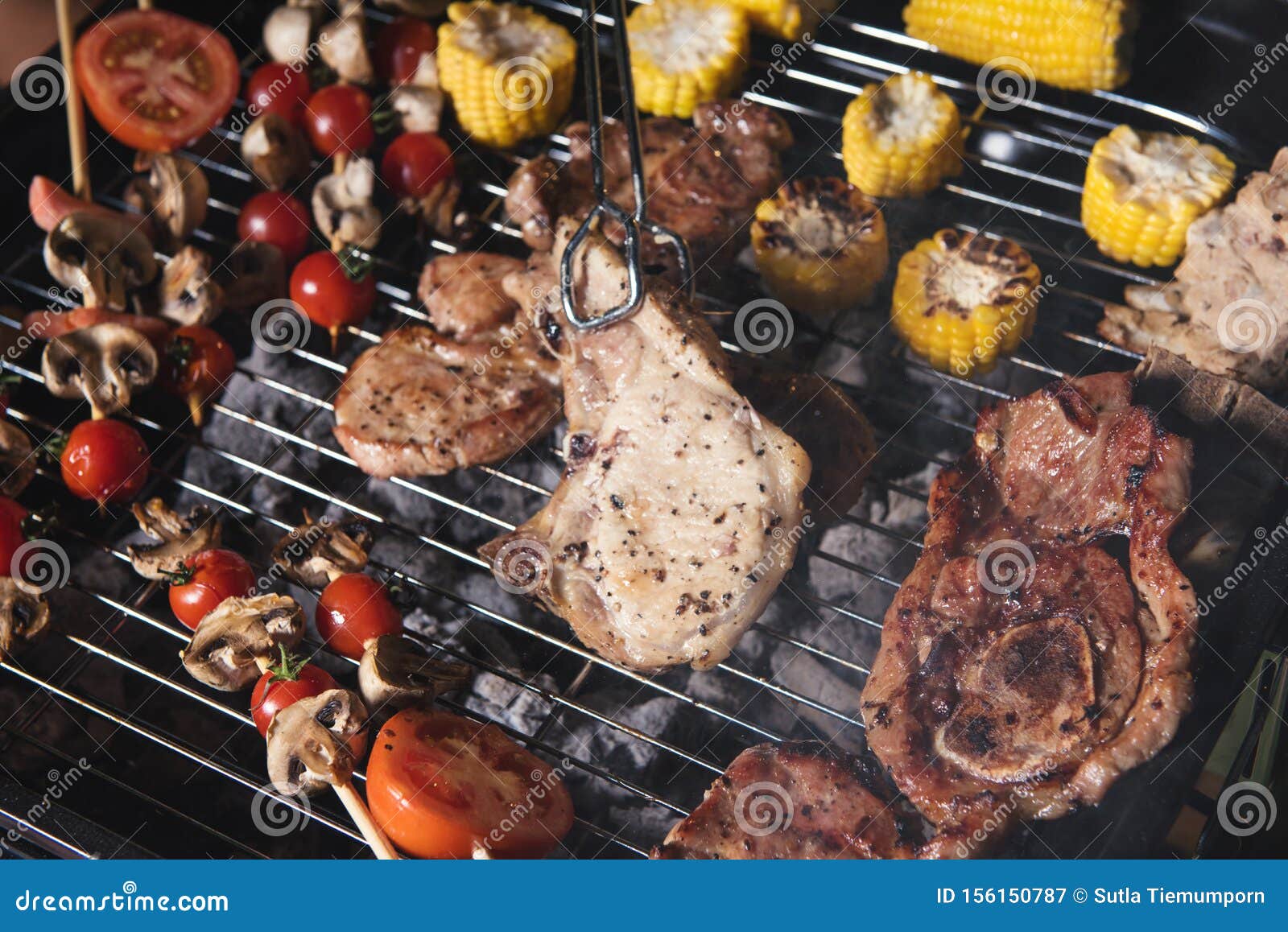 Barbecue with Delicious Grilled Meat on the Gril Stock Image - Image of ...
