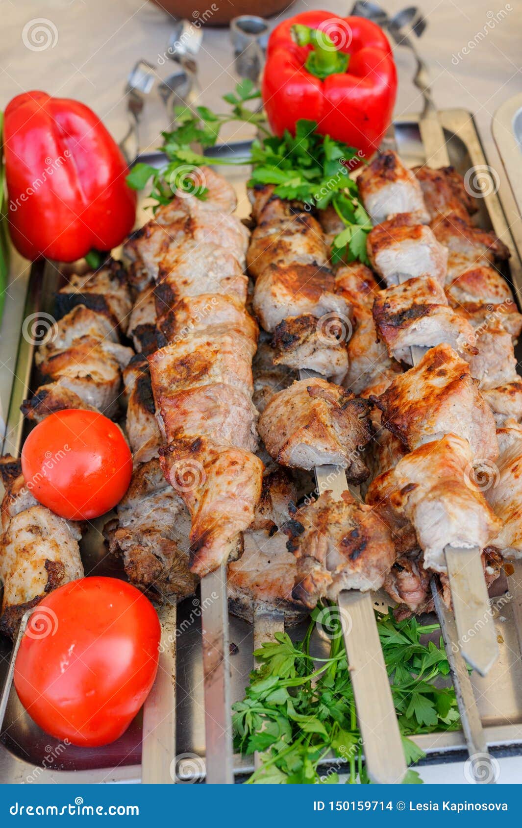 Barbecue with Delicious Grilled Meat Stock Photo - Image of summer ...