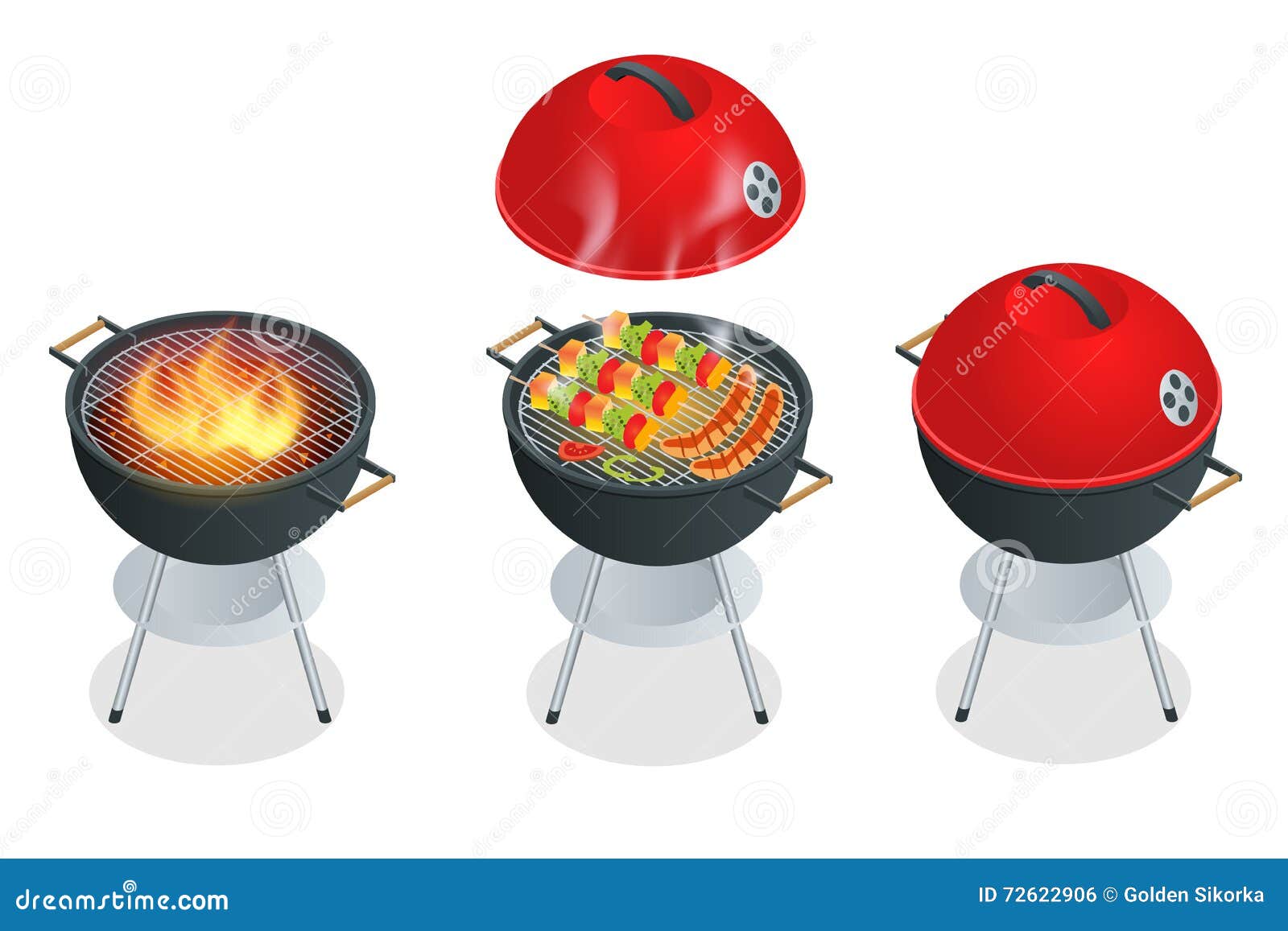 Barbecue Design Elements and Barbecue Grill Summer Food. Flat 3d Vector ...