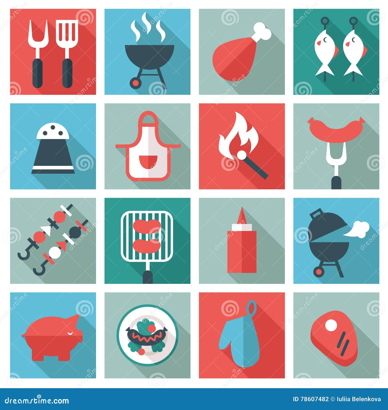 Barbecue En De Reeks Van Het Grillpictogram Vector Illustratie ...