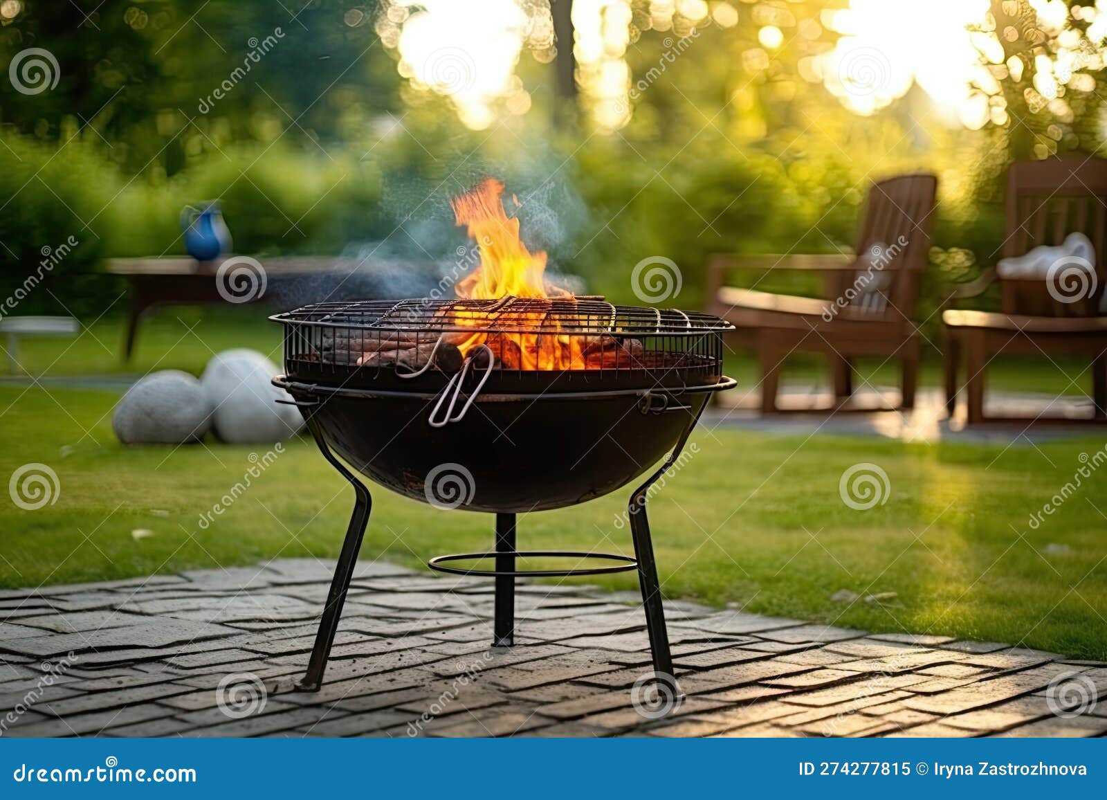 Barbecue with Fire in the Backyard. Summer Rest Stock Illustration ...