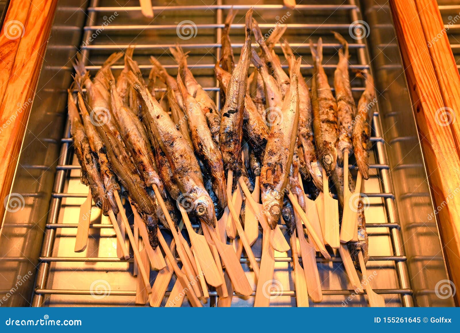 Barbecue Fish in Tray. Grilled Fish on a Stick Stock Image - Image of ...