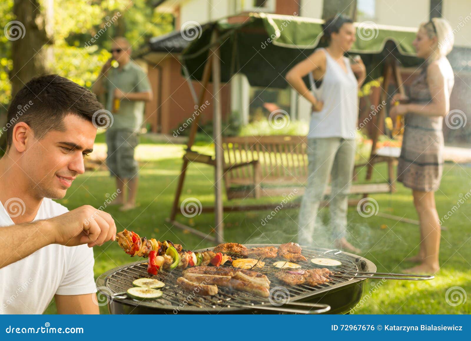 Barbecue with friends stock photo. Image of cooking, shashlik - 72967676