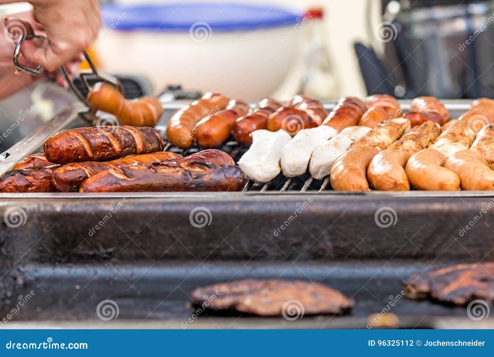 Barbecue with German Bratwurst Stock Photo - Image of german, street ...