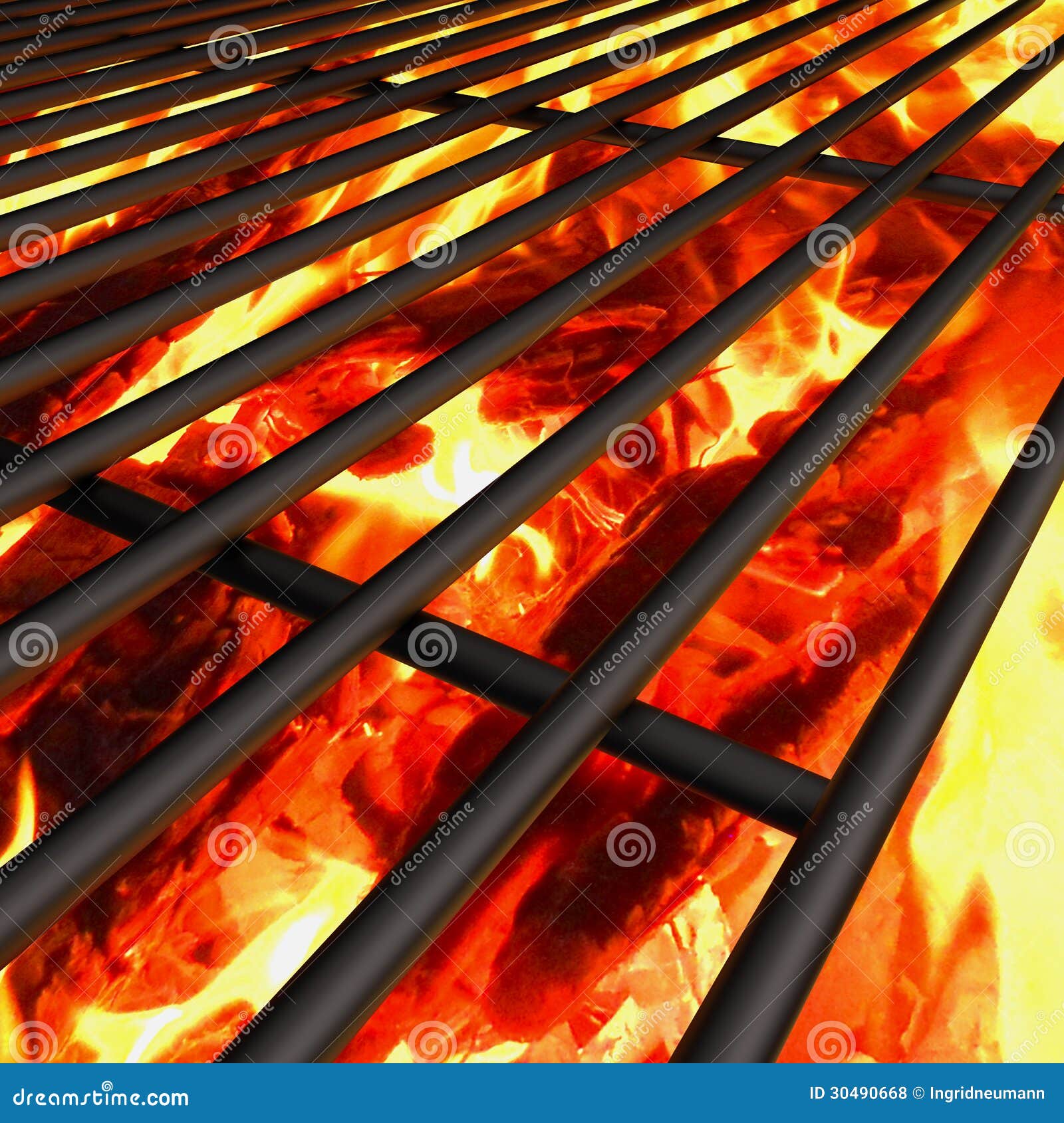 Barbecue Grill Background with Fire Stock Illustration - Illustration ...