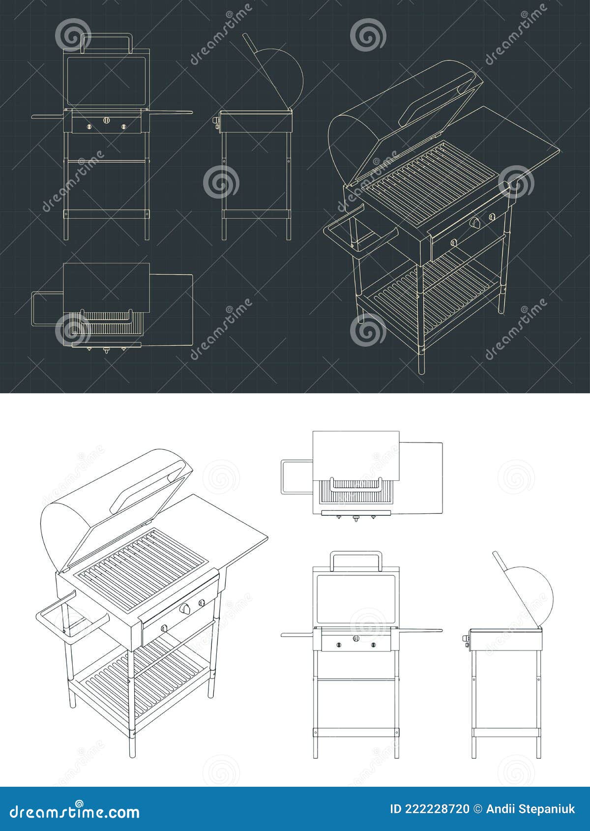 Barbecue grill blueprints stock vector. Illustration of smoke - 222228720