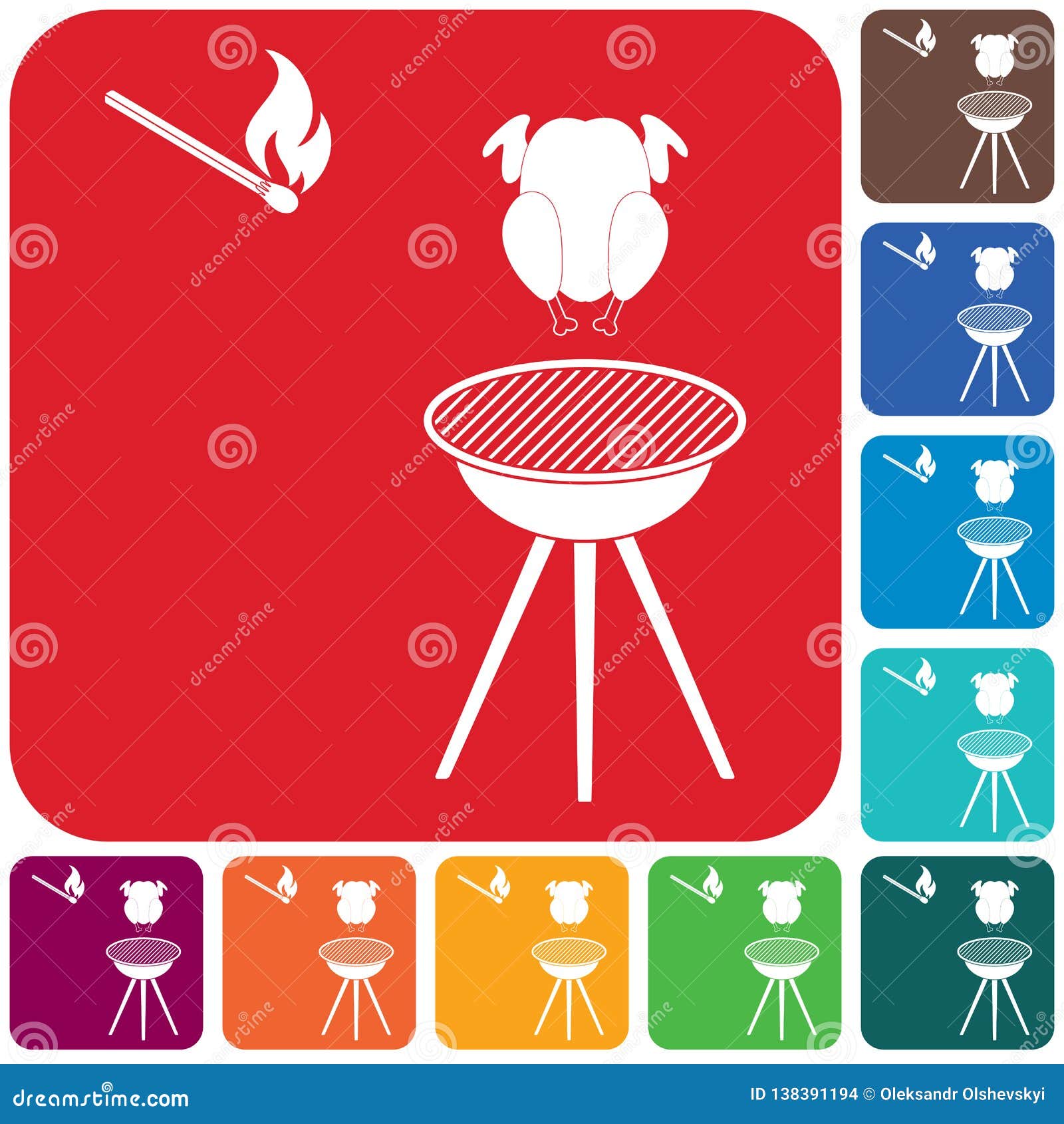 Barbecue Grill with Chicken Icon Stock Vector - Illustration of outdoor ...