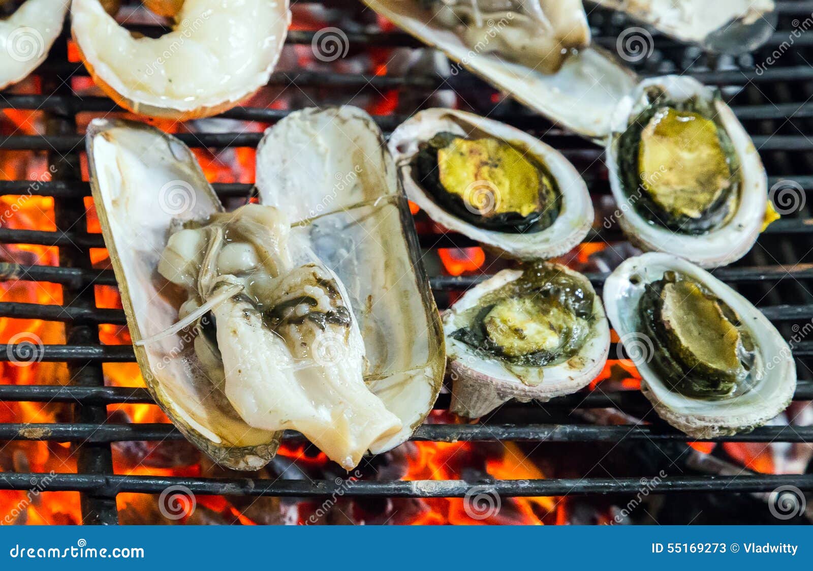 Barbecue Grill Cooking Seafood. Stock Image - Image of grilled, flame ...