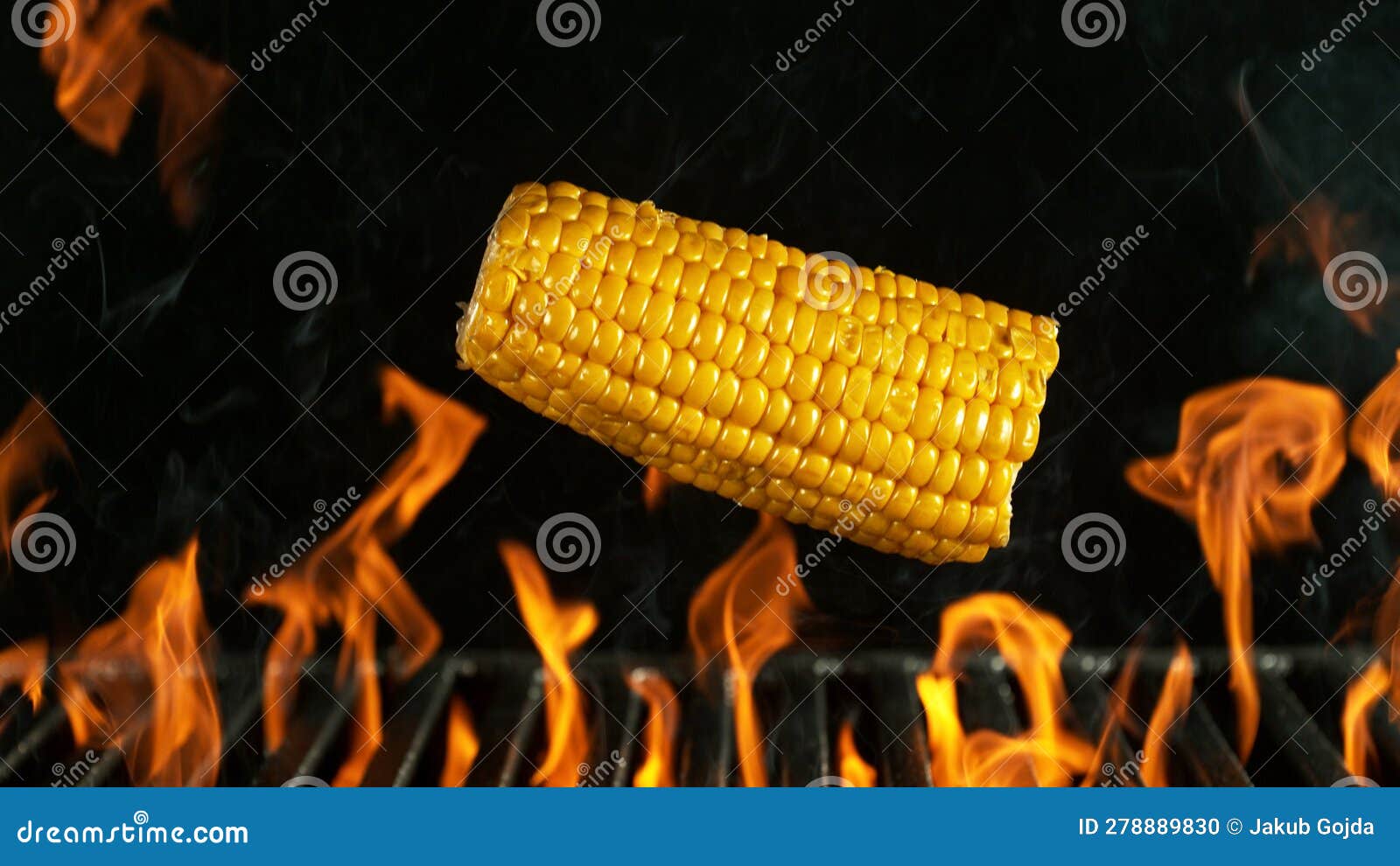 Barbecue Grill with Falling Corn Stock Photo - Image of copy, grilled ...