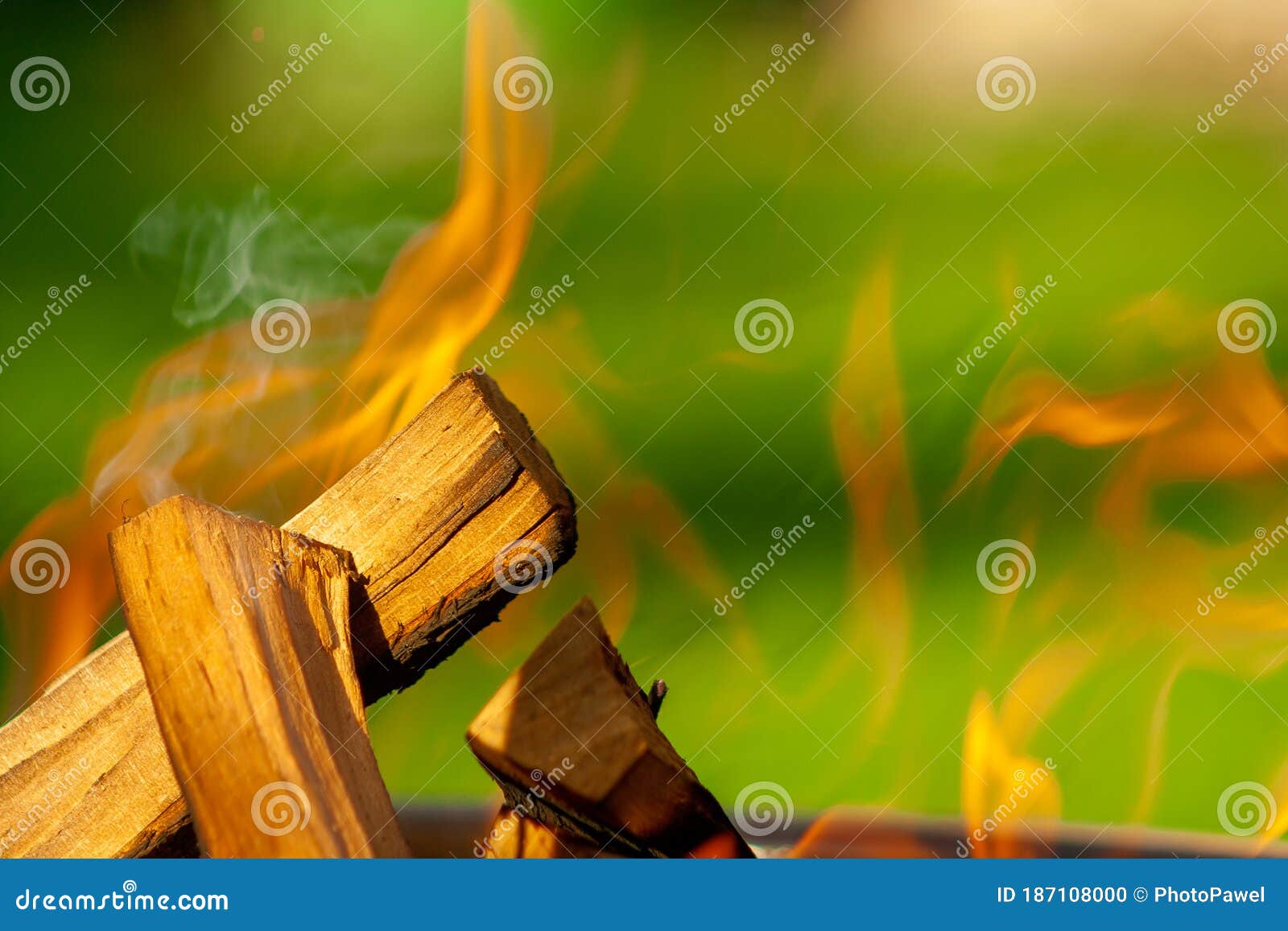 Barbecue Grill. Fire Flame on Green Grass Background Stock Photo ...