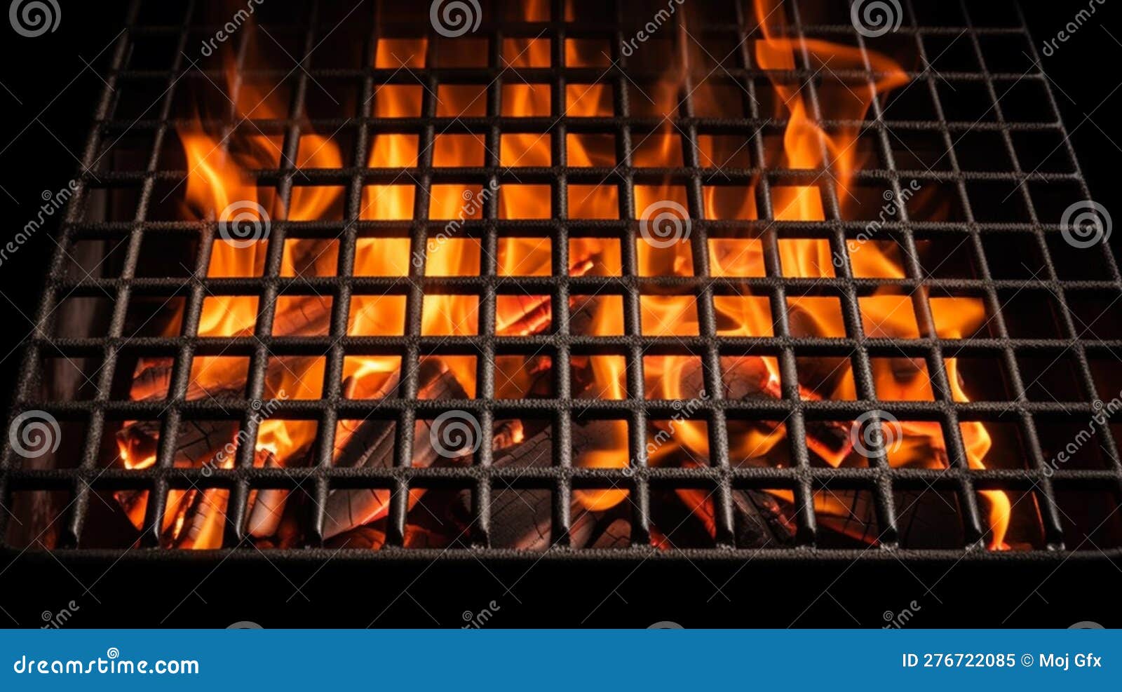 Barbecue Grill with Fire Flames - Empty Fire Grid on Black Background ...