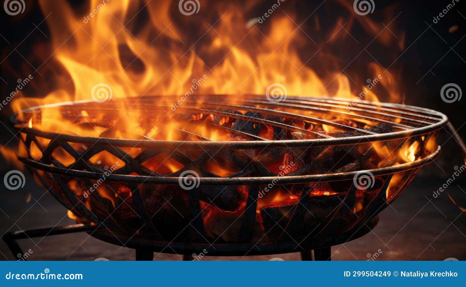 Barbecue Grill with Fire Flames. Empty Fire Grid Stock Illustration ...