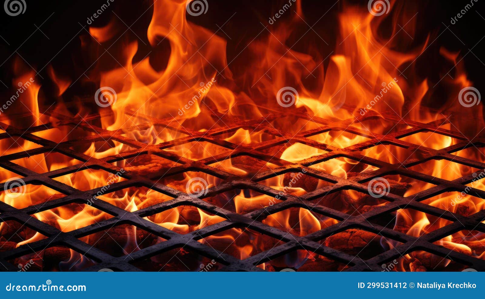 Barbecue Grill with Fire Flames. Empty Fire Grid Stock Illustration ...