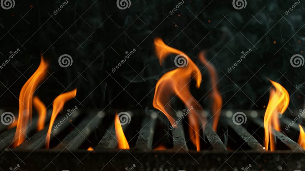 Barbecue Grill with Fire Flames Stock Image - Image of roast, broil ...