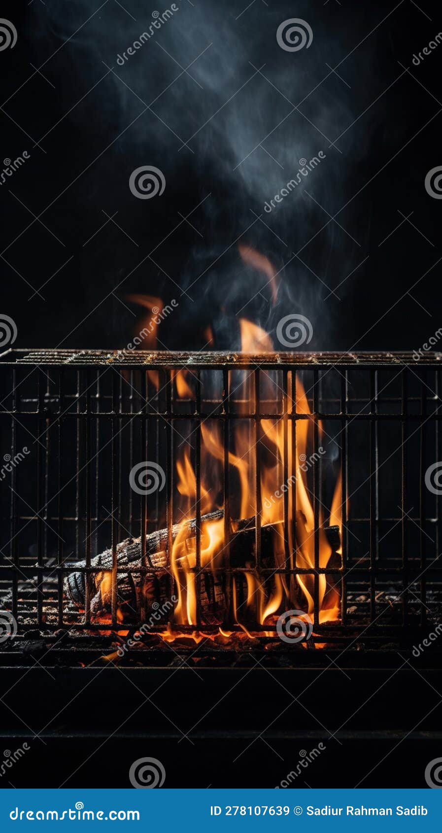Barbecue on the Grill. Barbecue Grill with Fire Flames. Empty Fire Grid ...