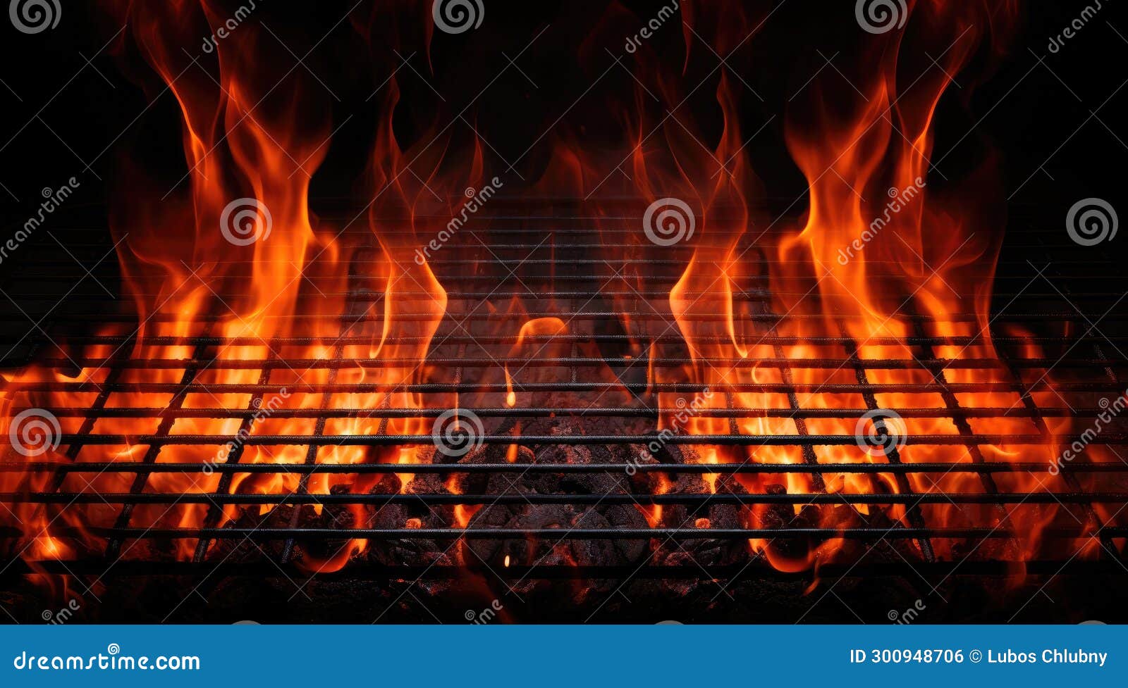 Barbecue Grill with Fire Flames. Empty Fire Grid Stock Illustration ...