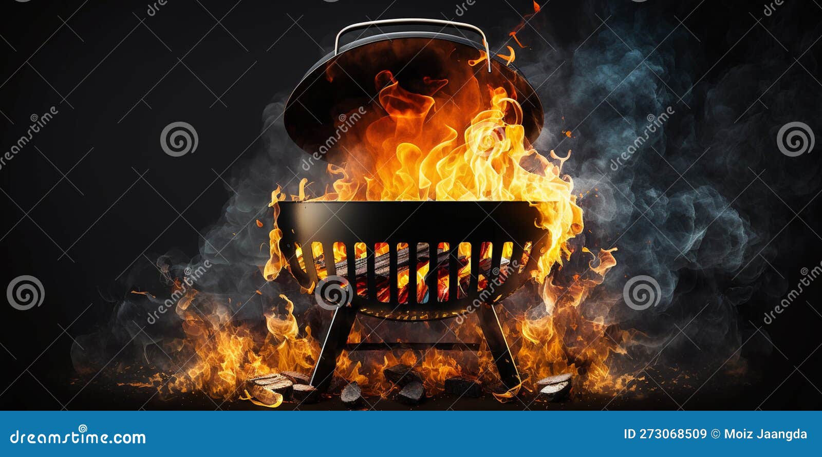 Barbecue Grill with Fire on Open Air. Fire Flame Stock Illustration ...