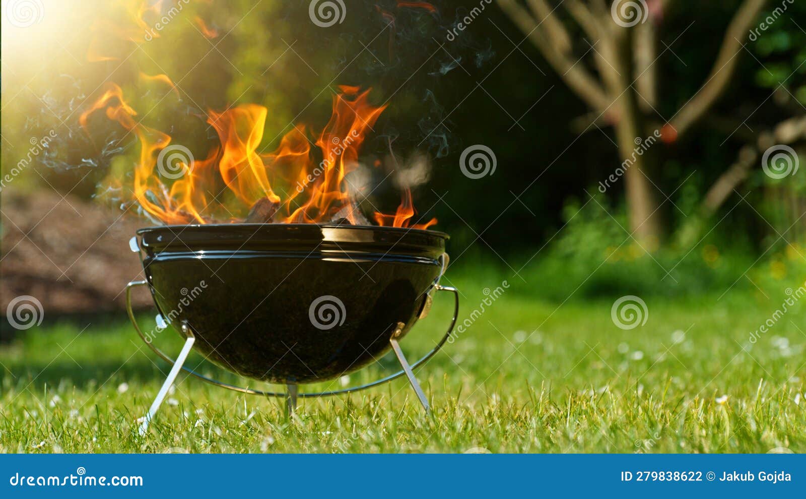 Barbecue Grill with Fire on Open Air. Fire Flame Stock Illustration ...