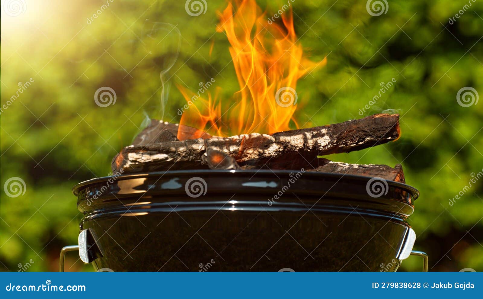 Barbecue Grill with Fire on Open Air. Fire Flame Stock Illustration ...