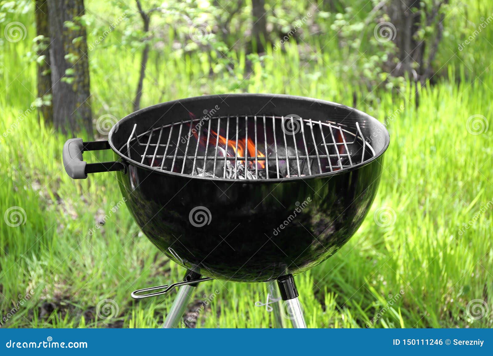 Barbecue Grill with Flame Outdoors Stock Photo - Image of heat, smoke ...