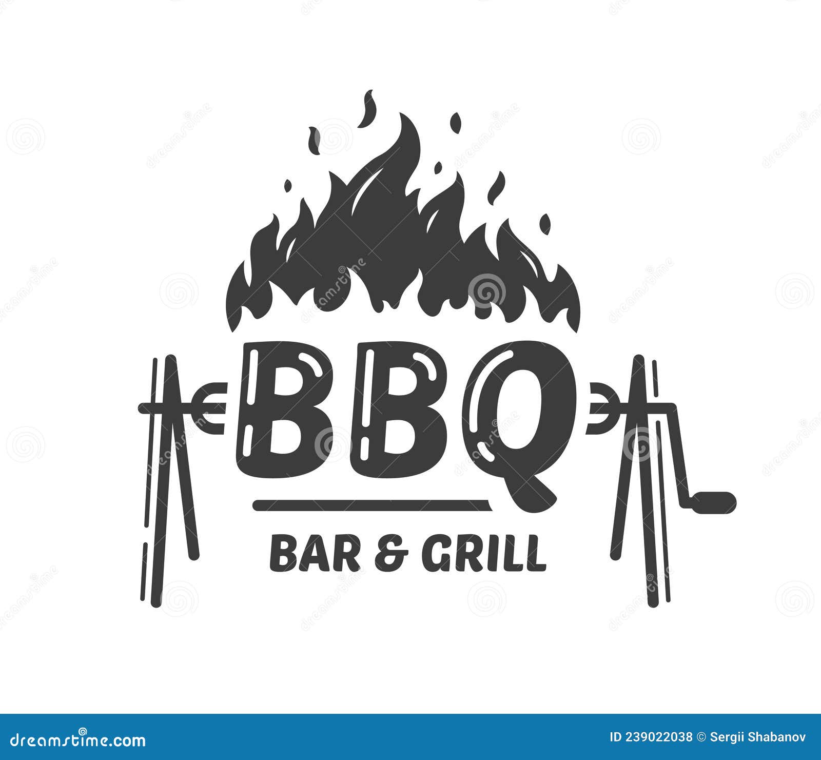 Barbecue Grill Logo with Fire Isolated on White Background Stock Vector ...