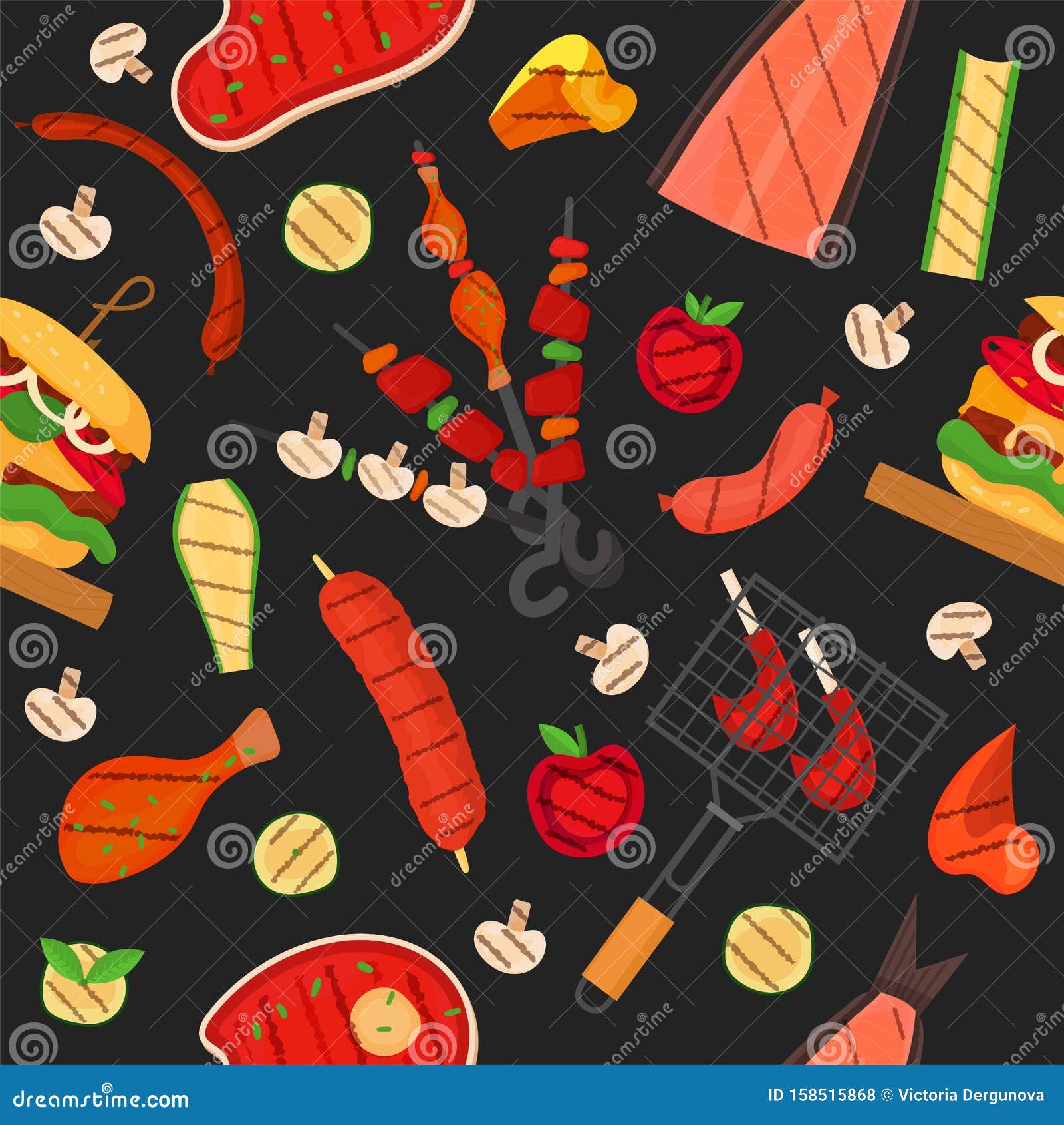 Barbecue Grill Pattern, Background Stock Vector - Illustration of fork ...
