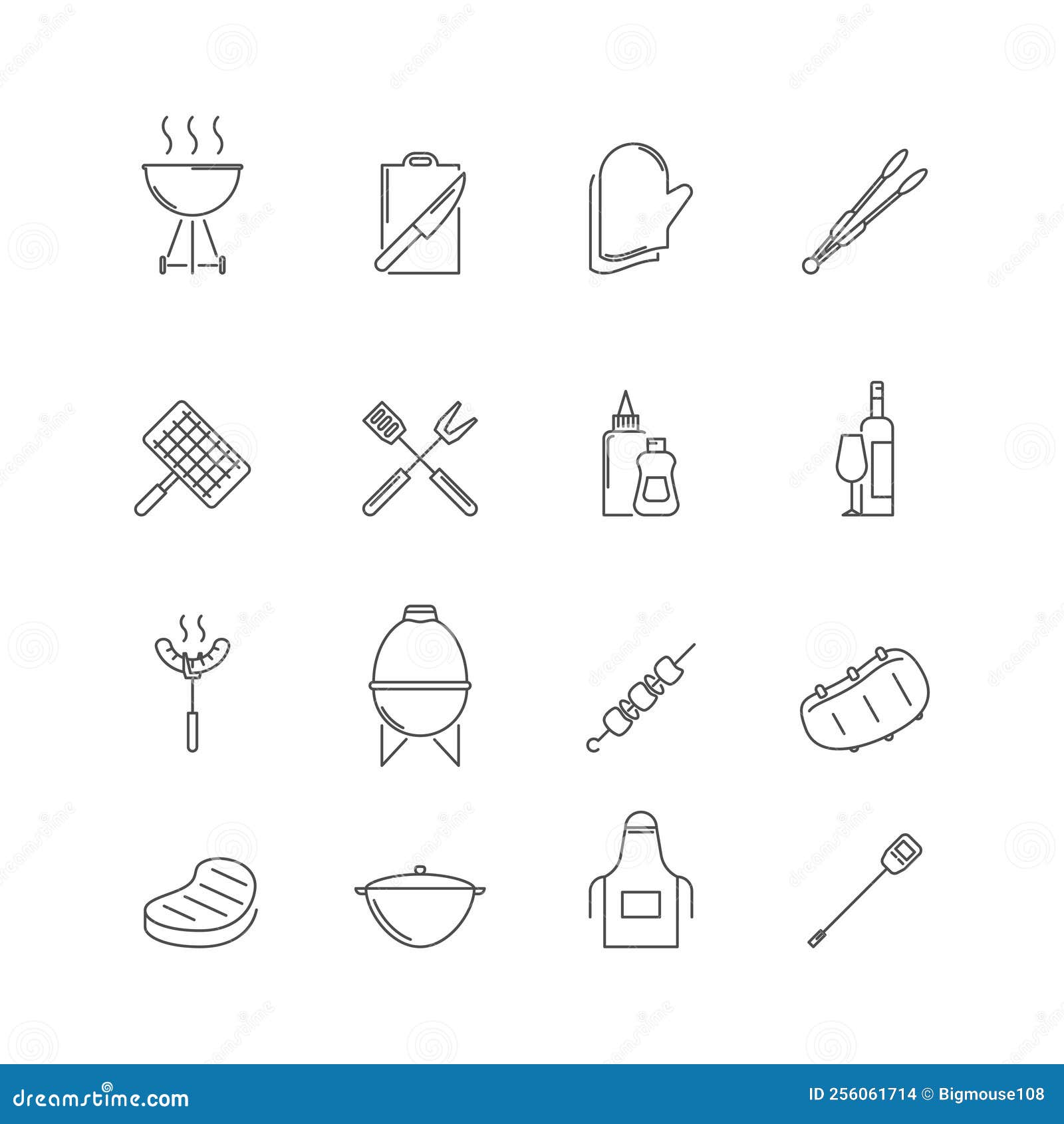 Barbecue Grill Signs Thin Line Icons Set. Vector Stock Vector ...