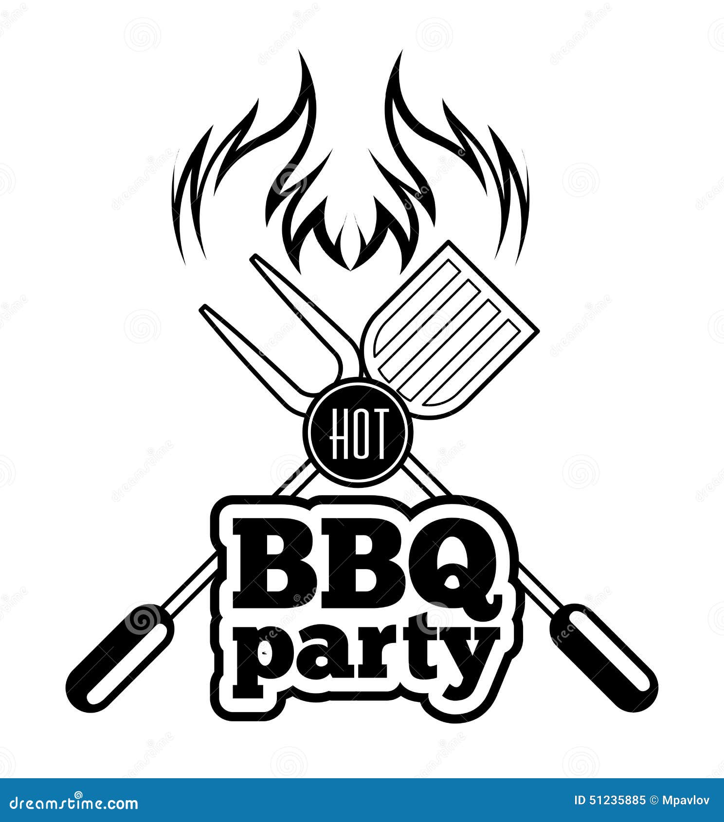 Barbecue Grill Logo. Bbq Party With Fire Flame On White Background ...