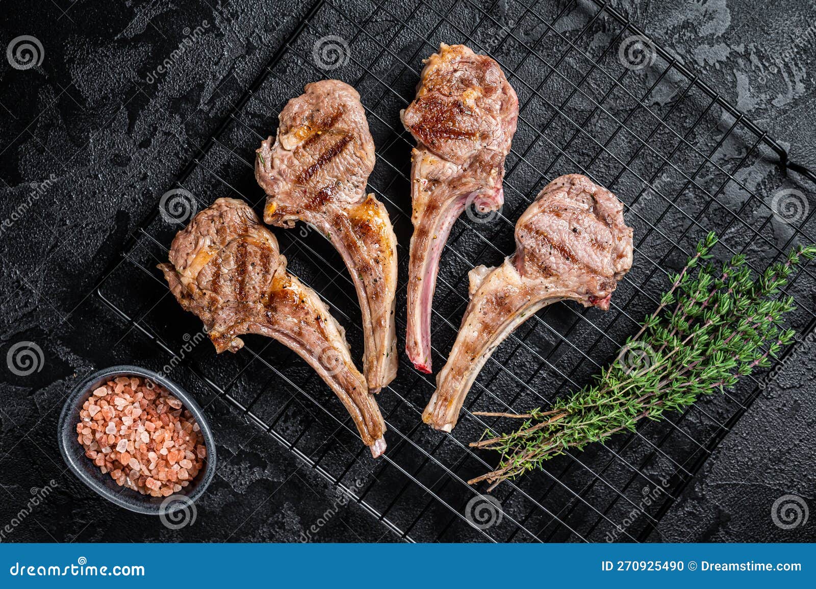 Barbecue Grilled Lamb Meat Chops, Mutton Cutlets. Black Background ...