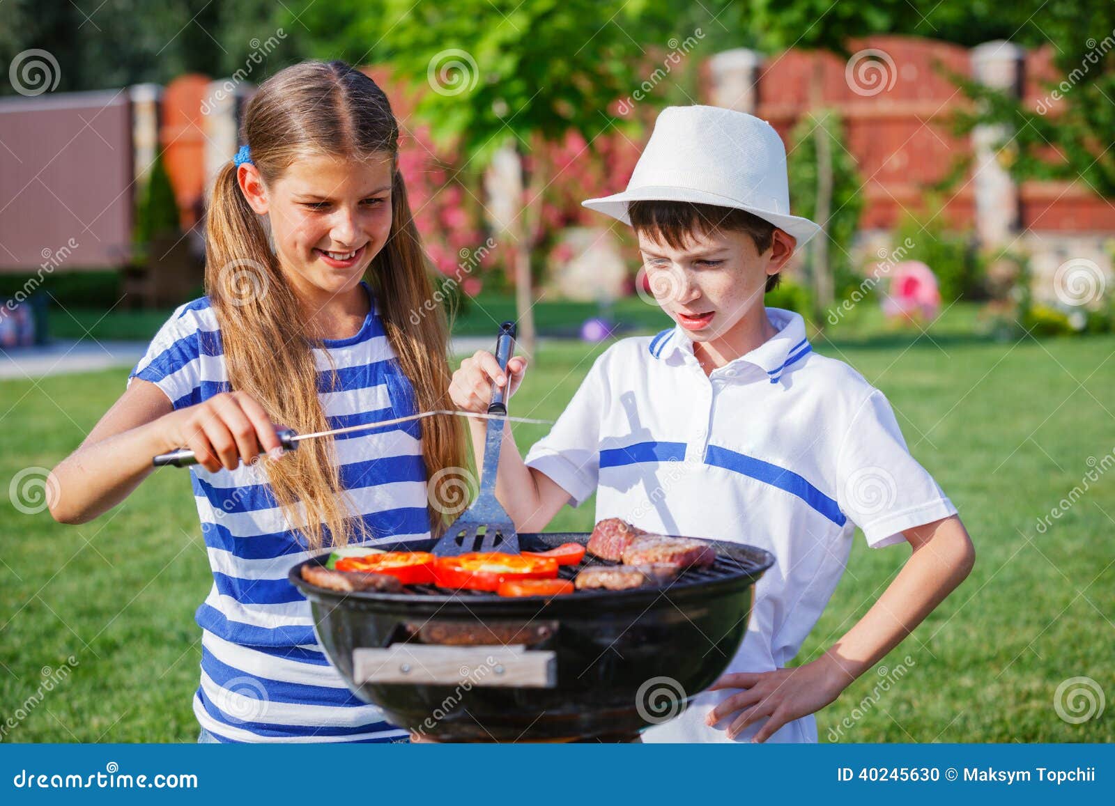 Barbecue. stock photo. Image of daughter, cute, green - 40245630
