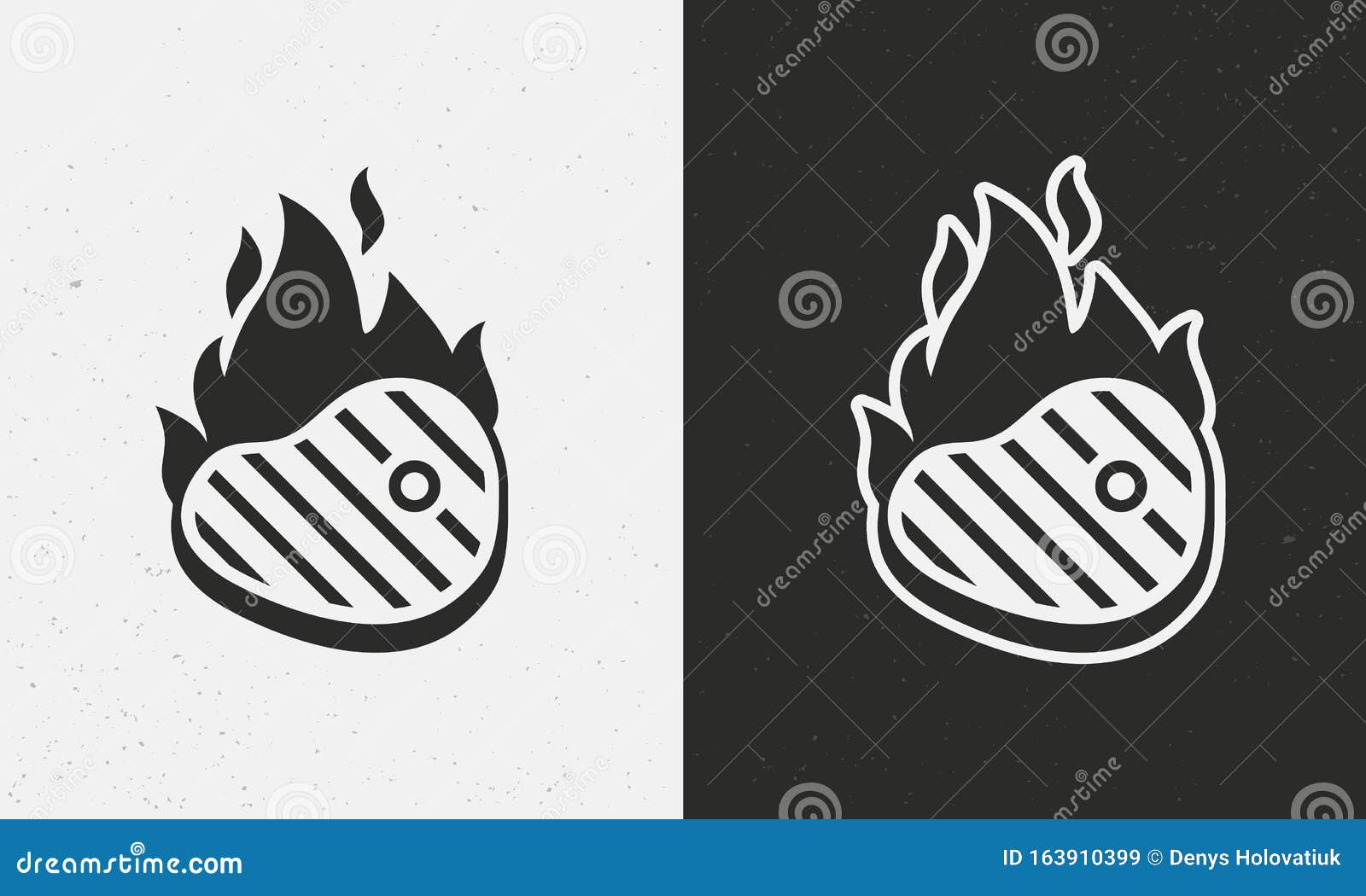 Vector Ribeye Steak. Barbecue Hot Steak Isolated On White And Black ...