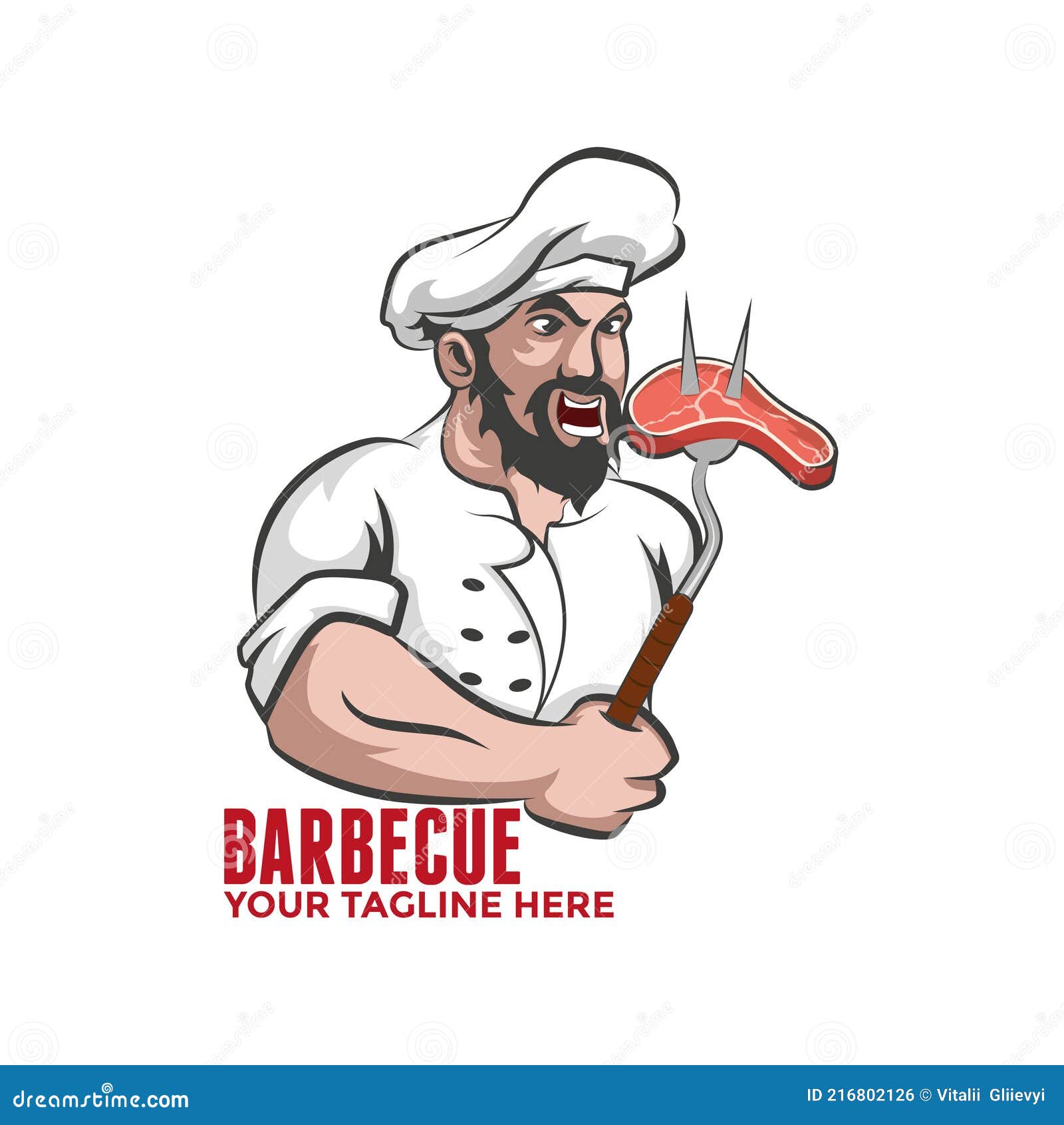 Barbecue Logo. Chef with Meat on a Fork Stock Vector - Illustration of ...