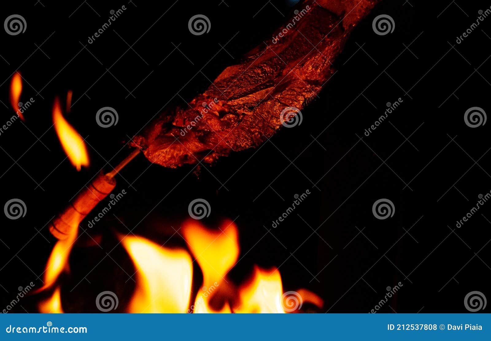 Barbecue, Meat Roasting on Fire Stock Photo - Image of female, blue ...