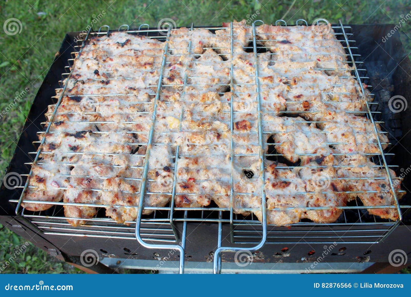 Barbecue on the Nature, Roasted Pork on the Fire Stock Photo - Image of ...