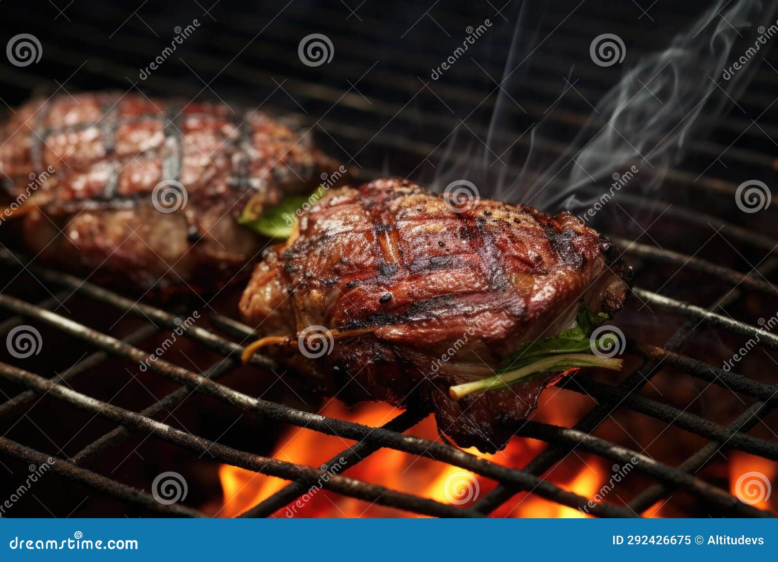 Barbecue Net Filled with Sizzling and Slightly Charred Lamb Chops Stock ...