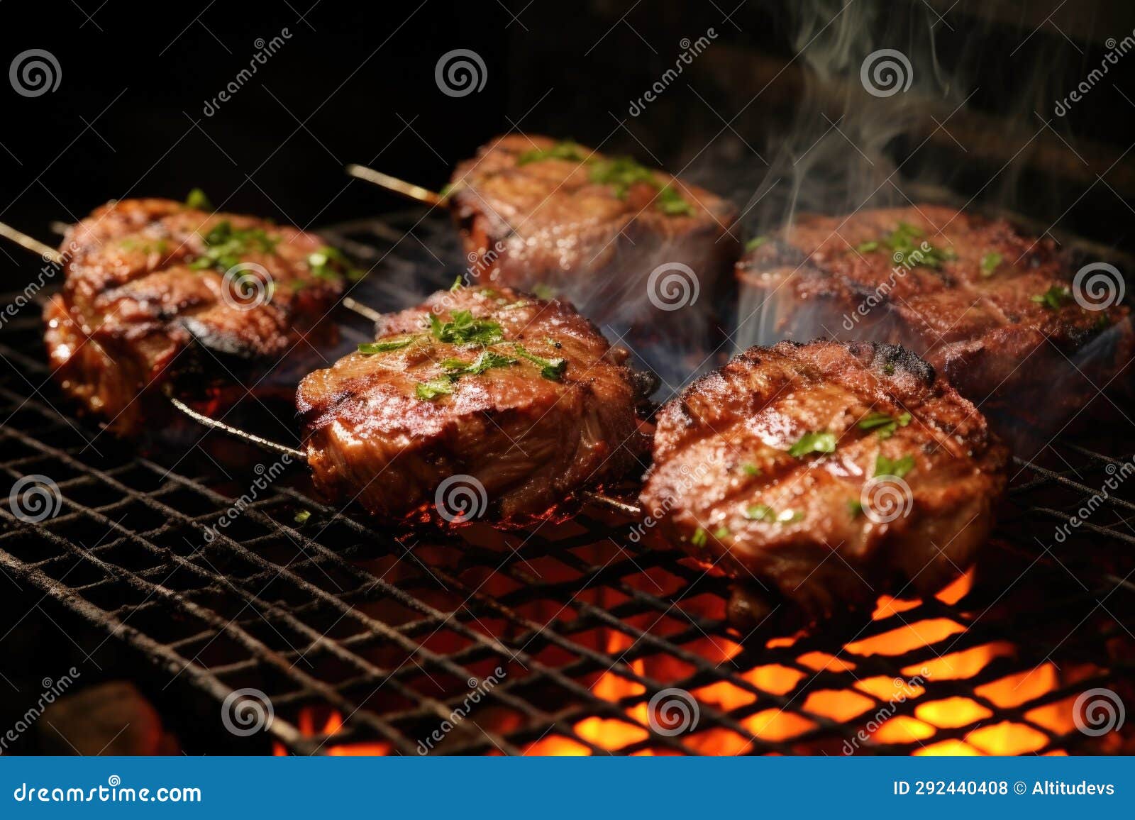 Barbecue Net Filled with Sizzling and Slightly Charred Lamb Chops Stock ...
