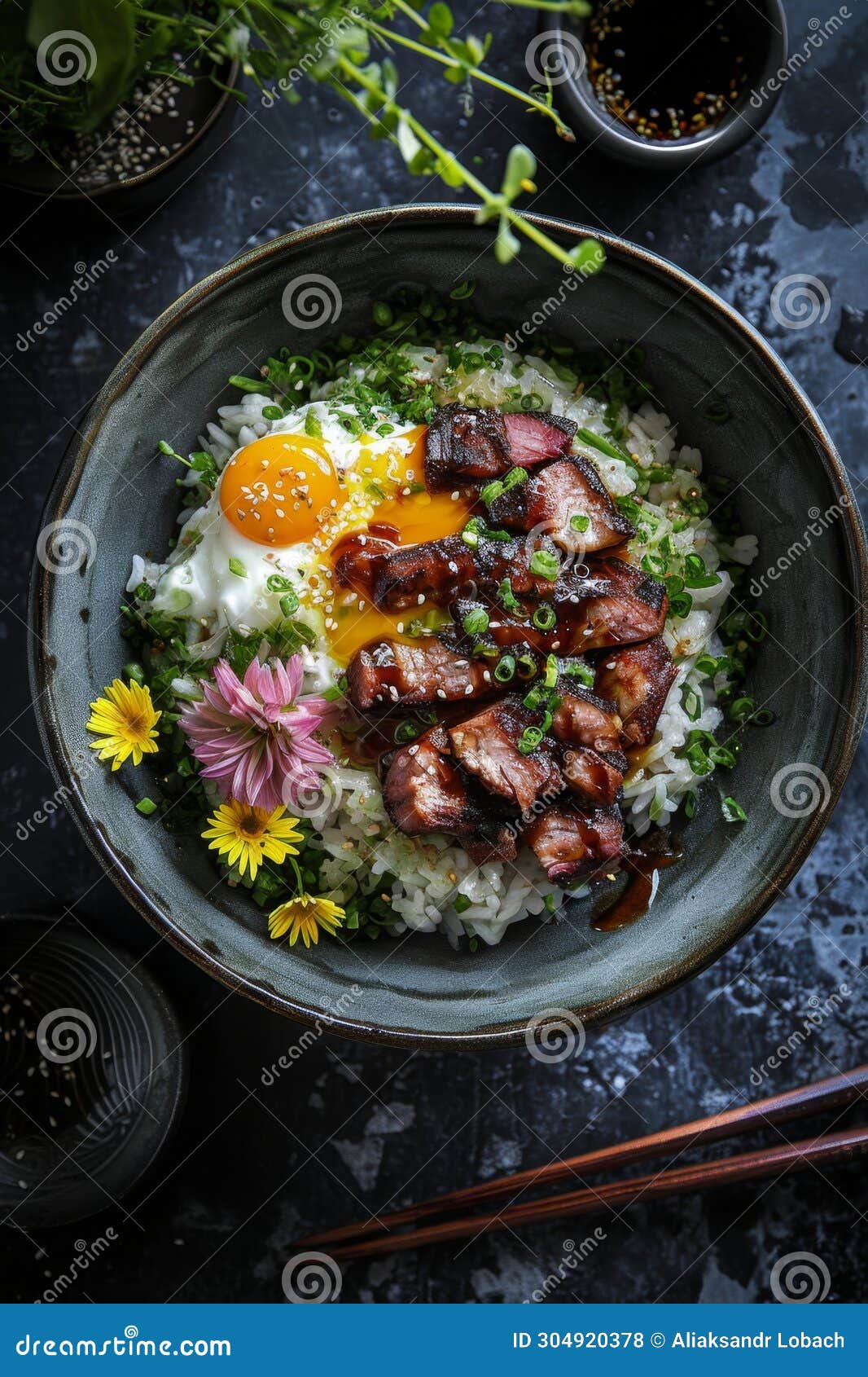 Barbecue Pork with Light Rice and Egg on a Plate Stock Illustration ...