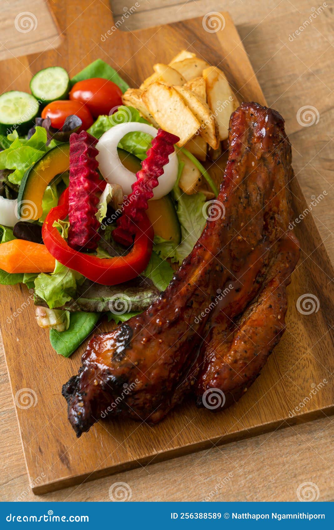 Barbecue Pork Spare Ribs with Vegetables Stock Image - Image of fries ...