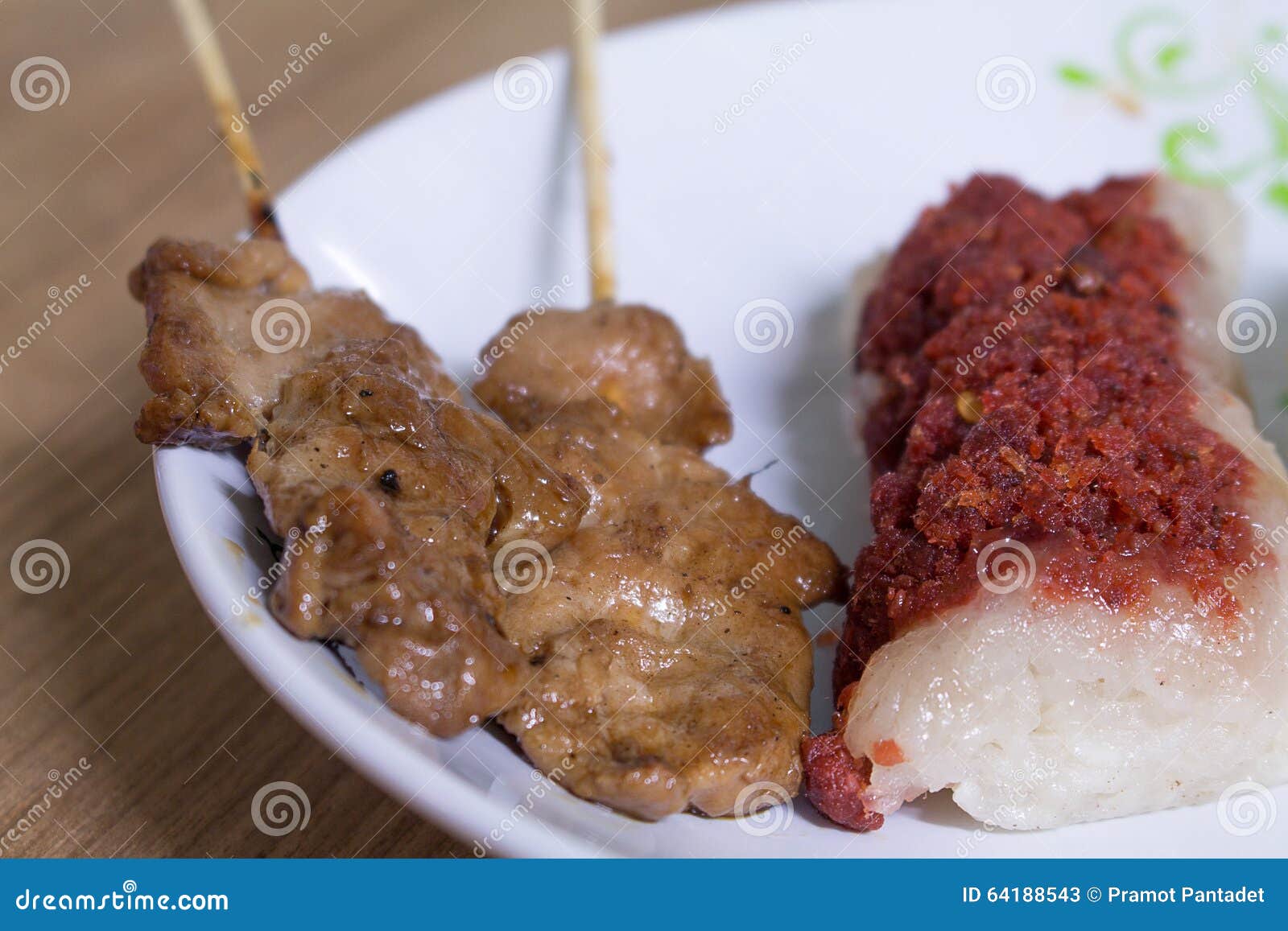 Barbecue Pork with Sticky Rice. Stock Image - Image of lunch, cook ...