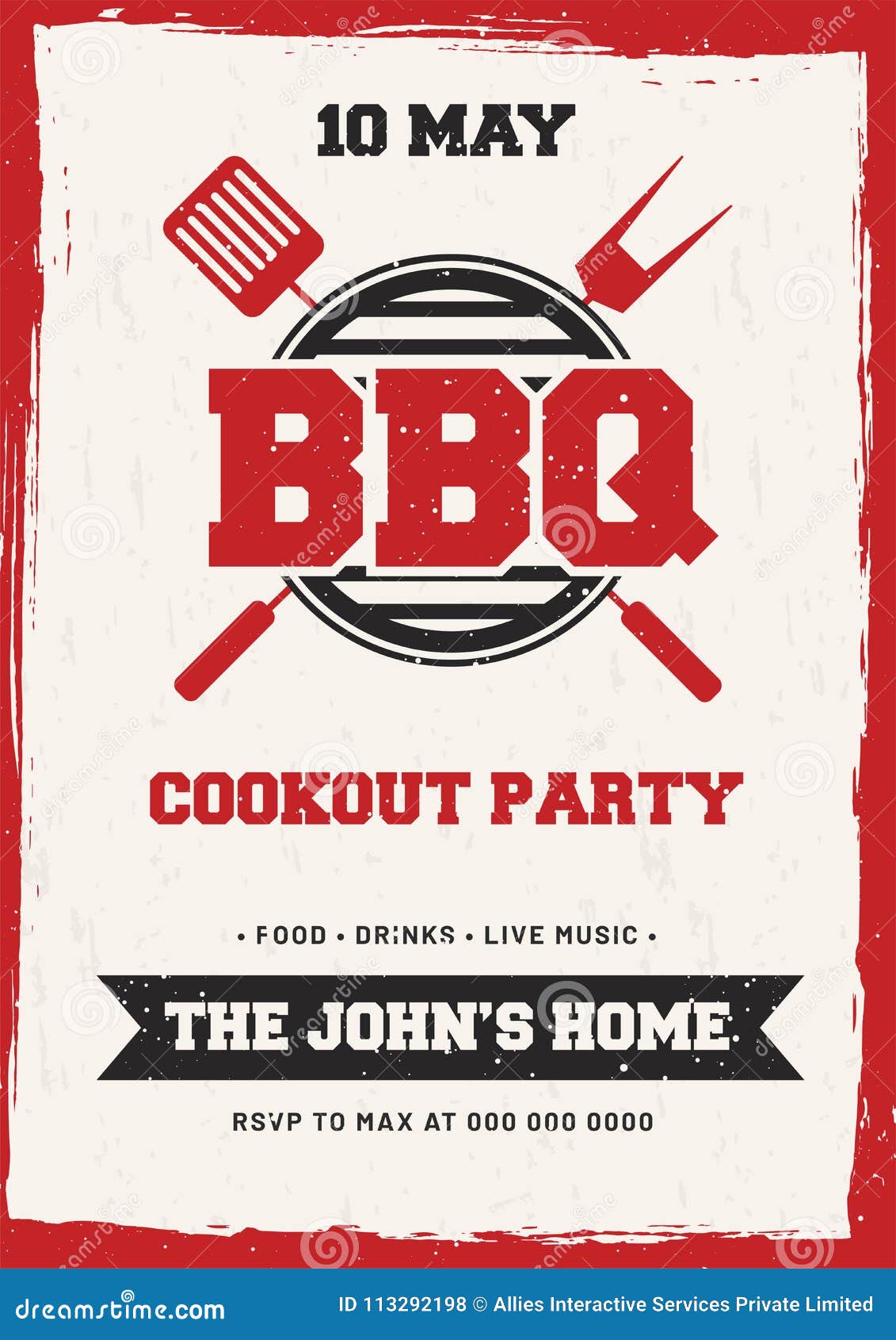 Barbecue Flyer Template For Your Party With Grunge Icons And Frame. BBQ ...