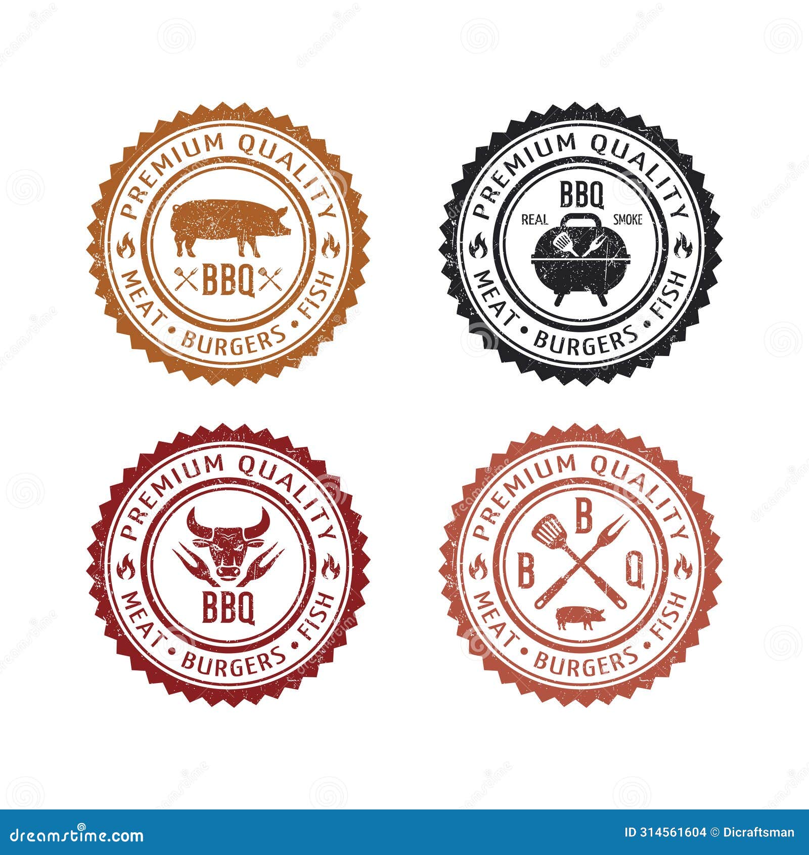 Barbecue Premium Quality. Stamp Design Set Stock Vector - Illustration ...