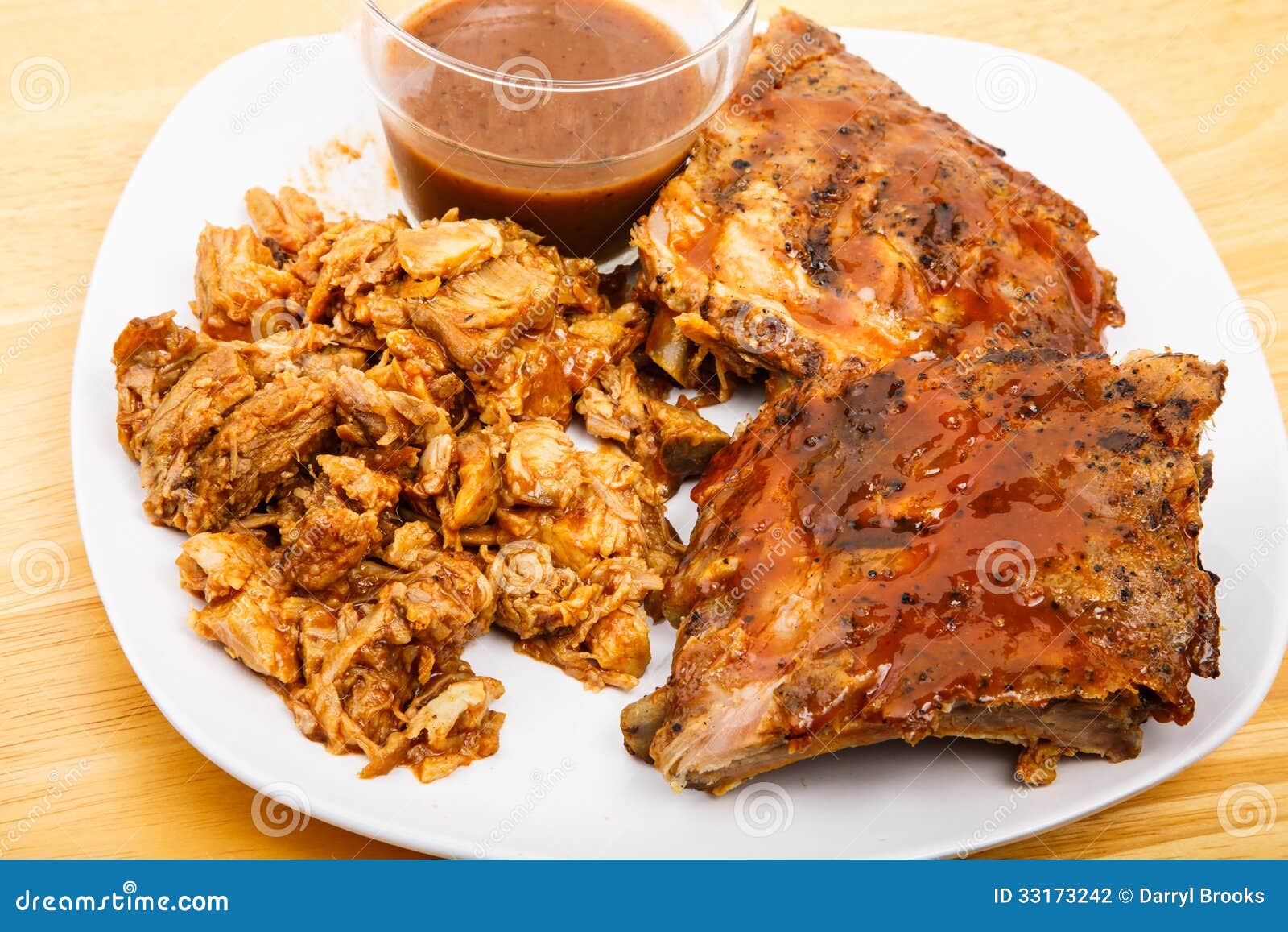 Barbecue Pulled Pork and Ribs with Sauce Stock Photo - Image of gourmet ...