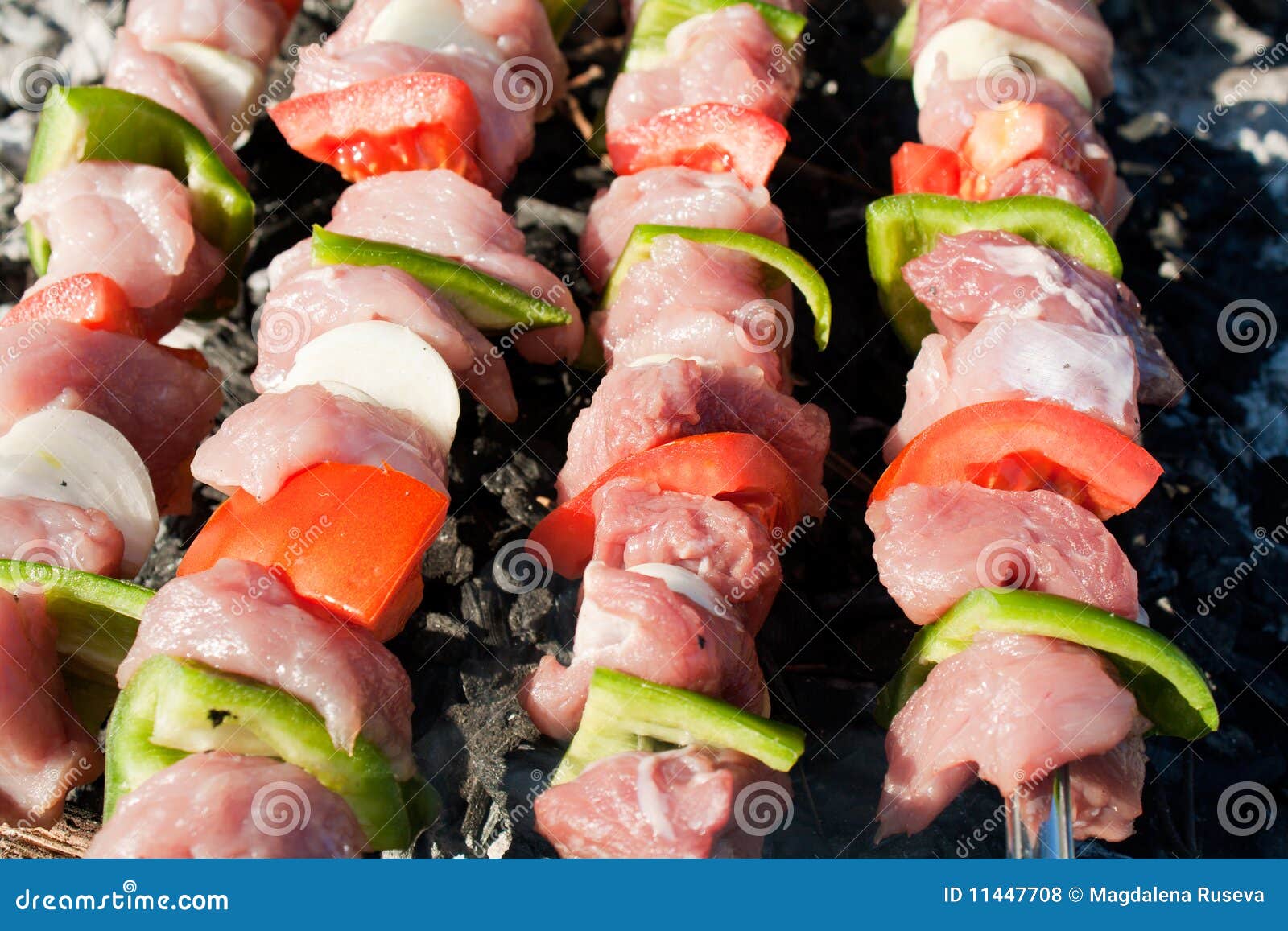 Barbecue with Raw Meat Skewers Stock Photo - Image of cholesterol ...