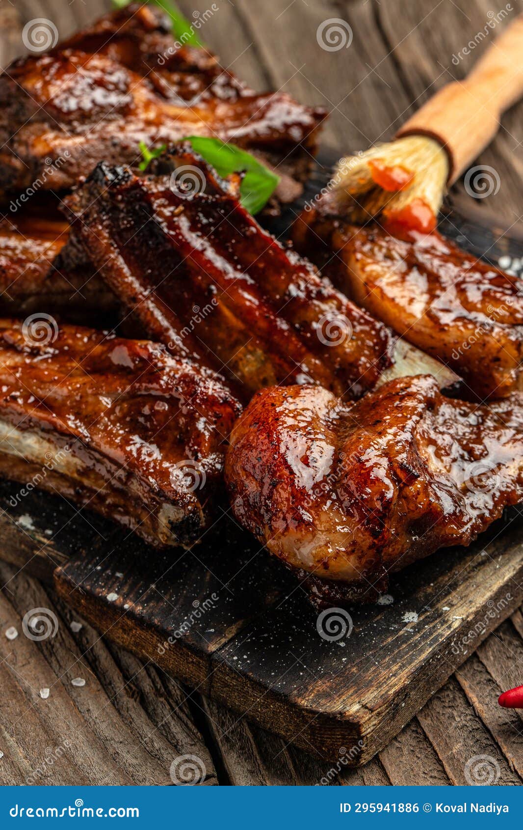 Barbecue Ribs with Sauce. Vertical Image. Top View Stock Photo - Image ...