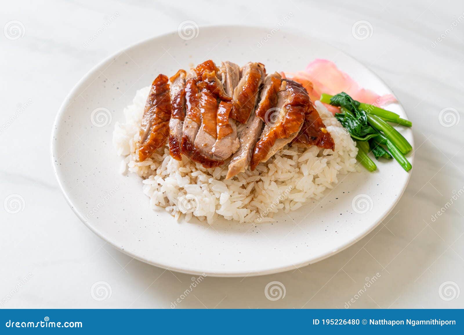 Roasted duck on rice stock photo. Image of delicious - 195226480