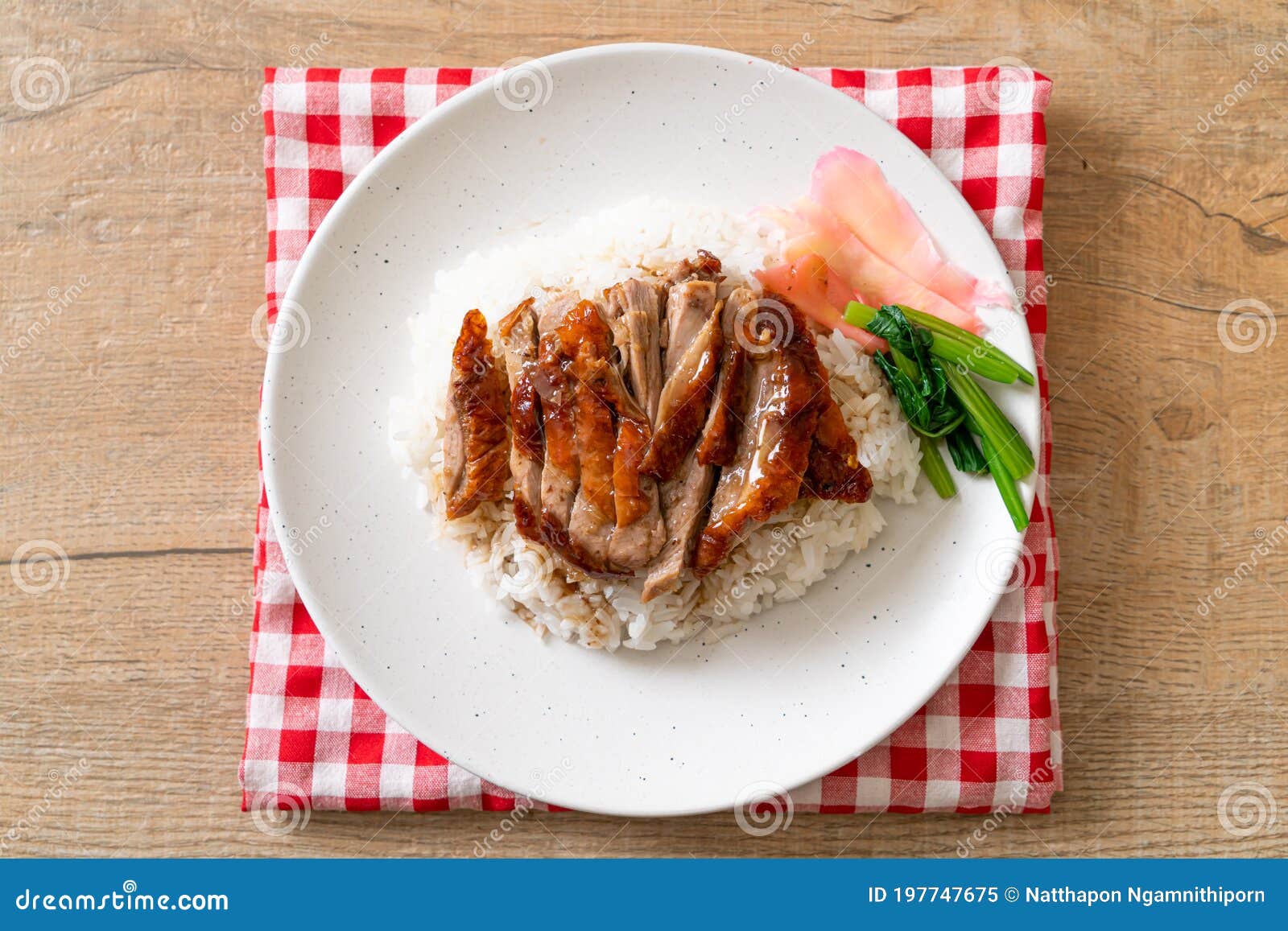 Roasted duck on rice stock image. Image of food, gourmet - 197747675