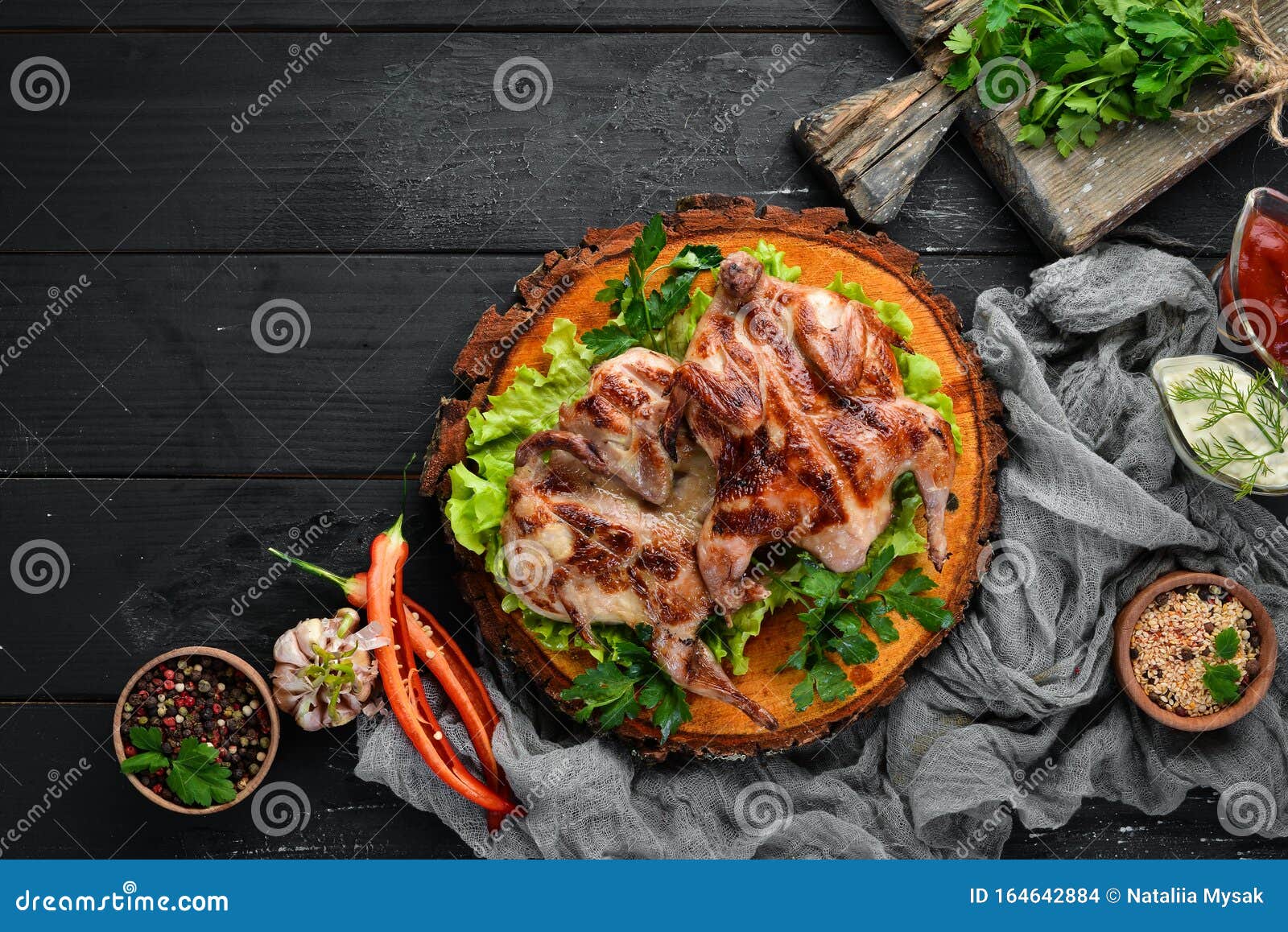 Barbecue. Roasted Quail with Vegetables Stock Photo - Image of meat ...