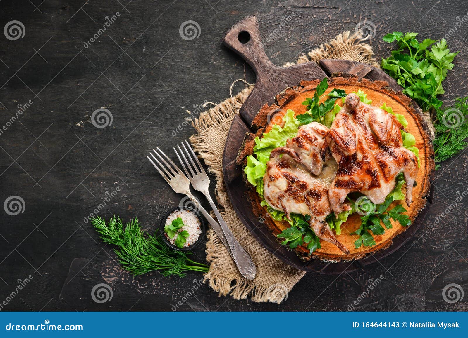 Barbecue. Roasted Quail with Vegetables Stock Image - Image of quail ...